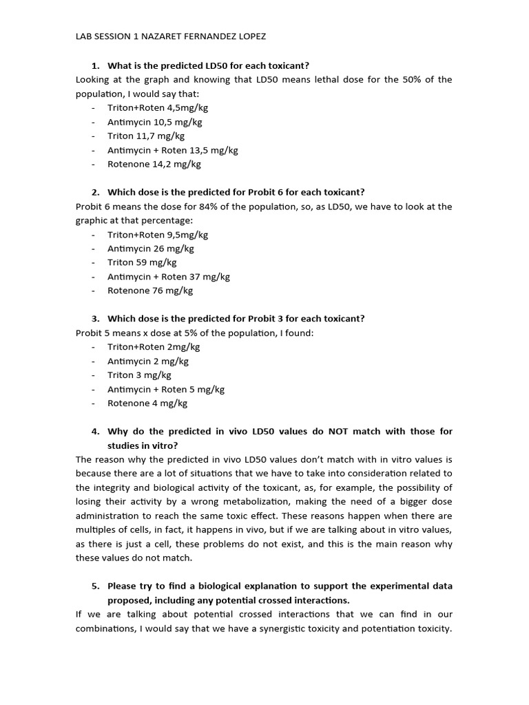 Lab Session 1 - Nazaret Fernandez | PDF | Toxicity | Clinical Medicine