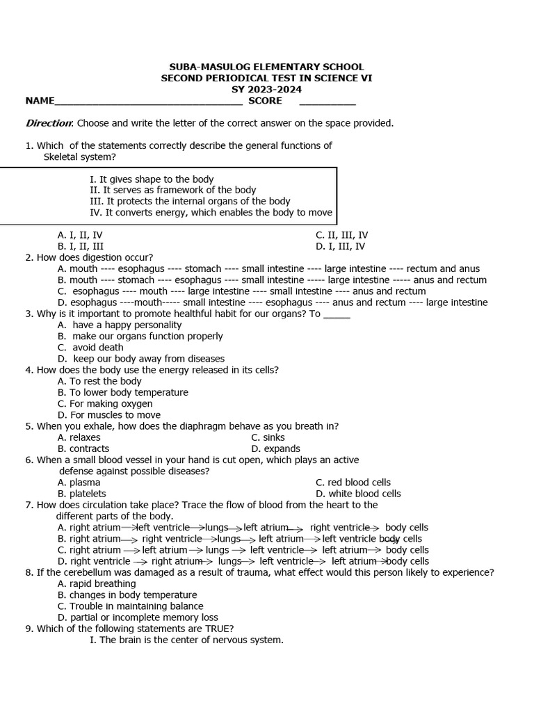 Q2 Second Periodical Test 2023 2024 | PDF | Human Body | Brainstem
