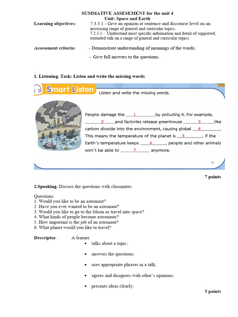 Unit 4 Space and Earth Assessment Guide | PDF