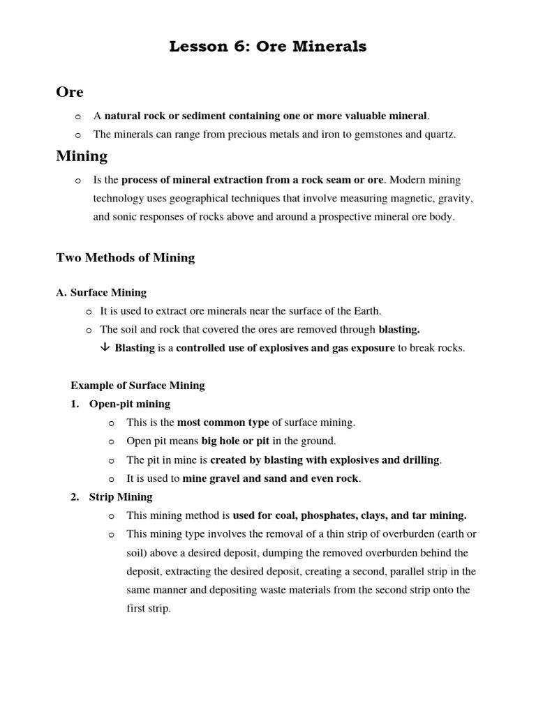 Lesson 6 - Ore Minerals | PDF | Mining | Surface Mining