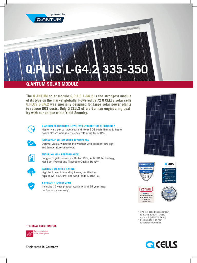Hanwha Q Cells Data Sheet Qplus L-g4.2 335-345 | PDF | Solar Panel ...