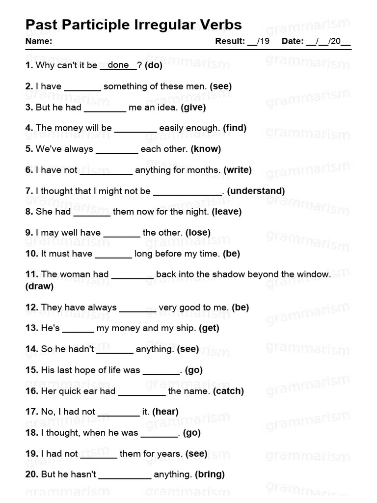 Irregular Past Participle Quiz | PDF | Foreign Language Studies