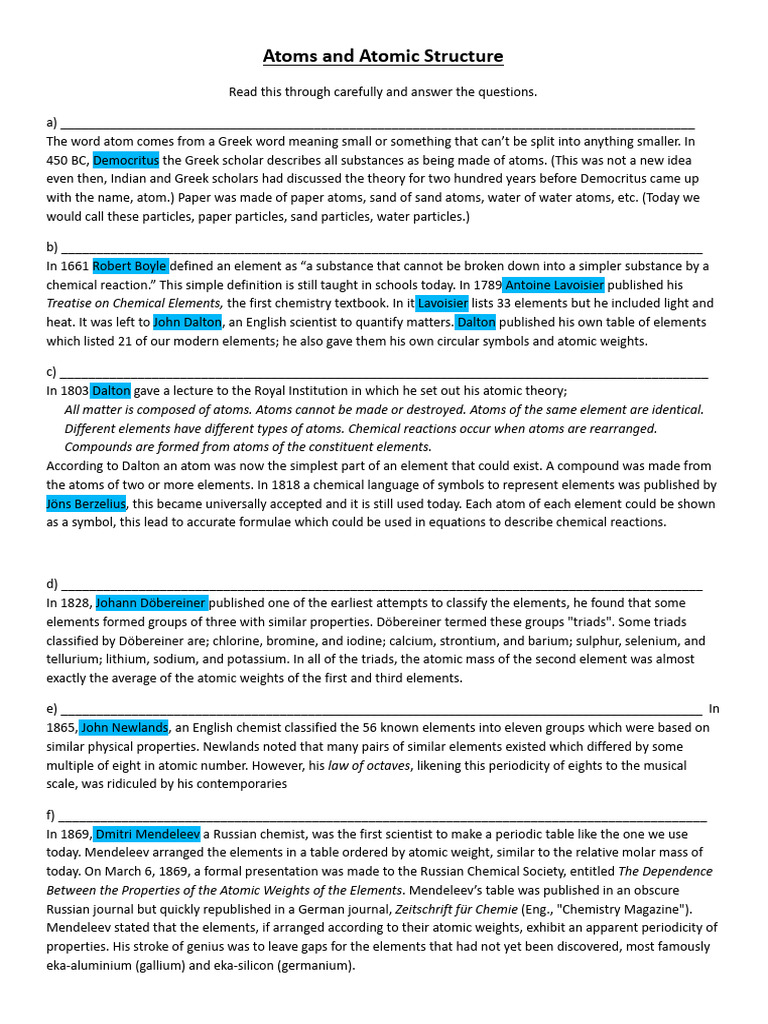 María Natera López - Atoms and Atomic Structure Reading | PDF | Atoms | Proton