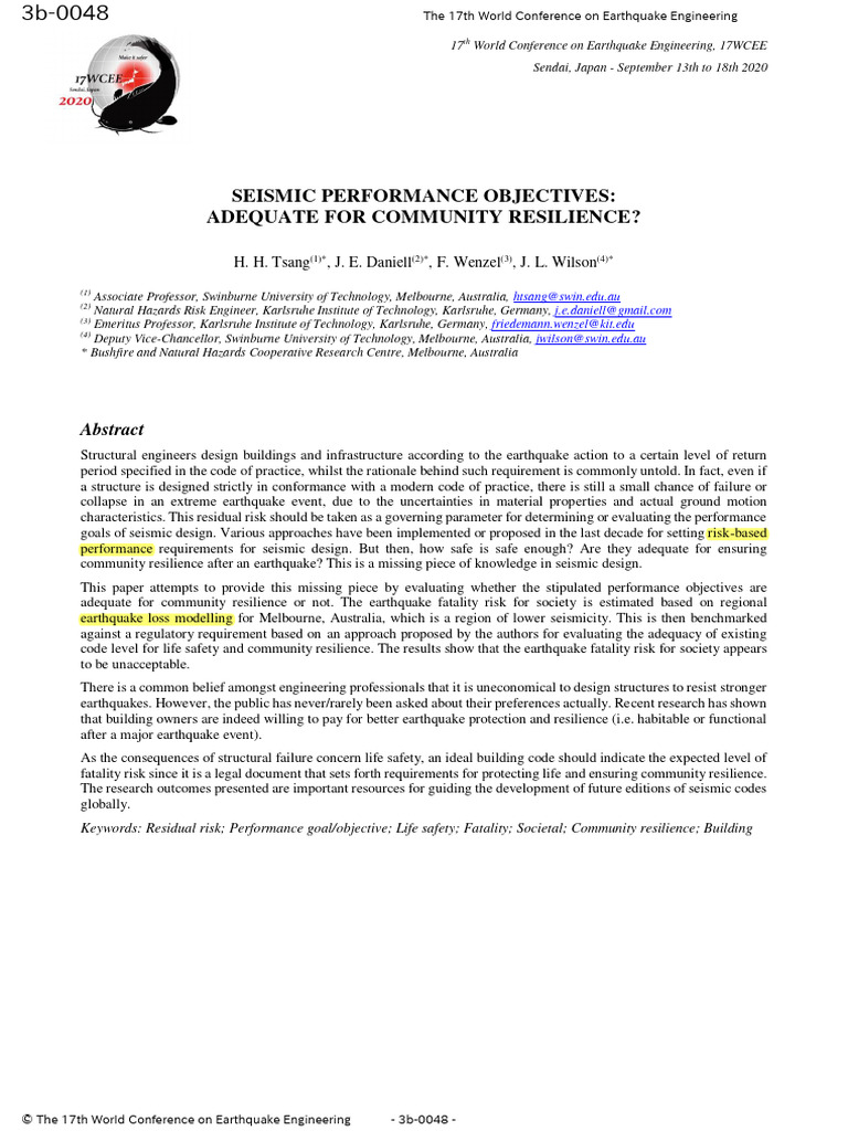 Seismic Performance Objectives: Adequate For Community Resilience ...