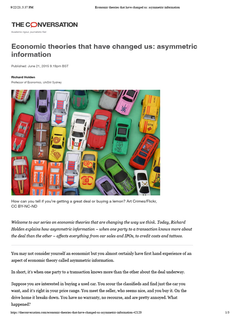 Economic Theories That Have Changed Us - Asymmetric Information | PDF ...