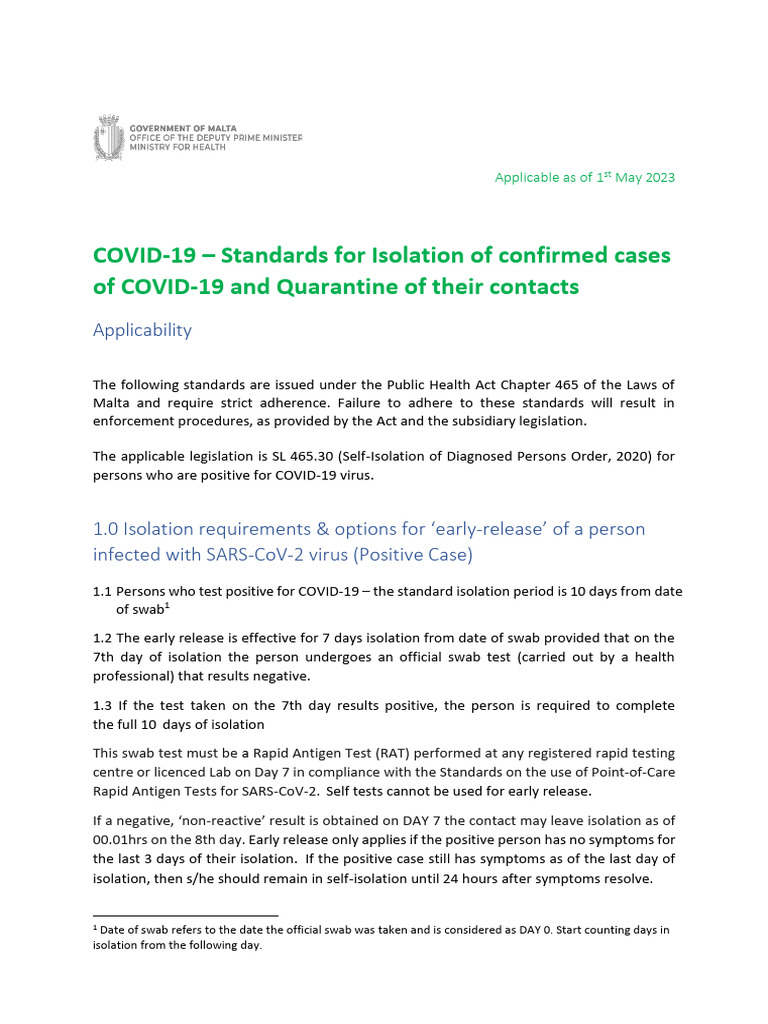 Standards Isolation Quarantine May 2023 | PDF | Quarantine | Epidemiology