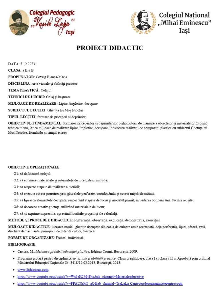 Proiect - Didactic - AVAP (1) Corectat | PDF