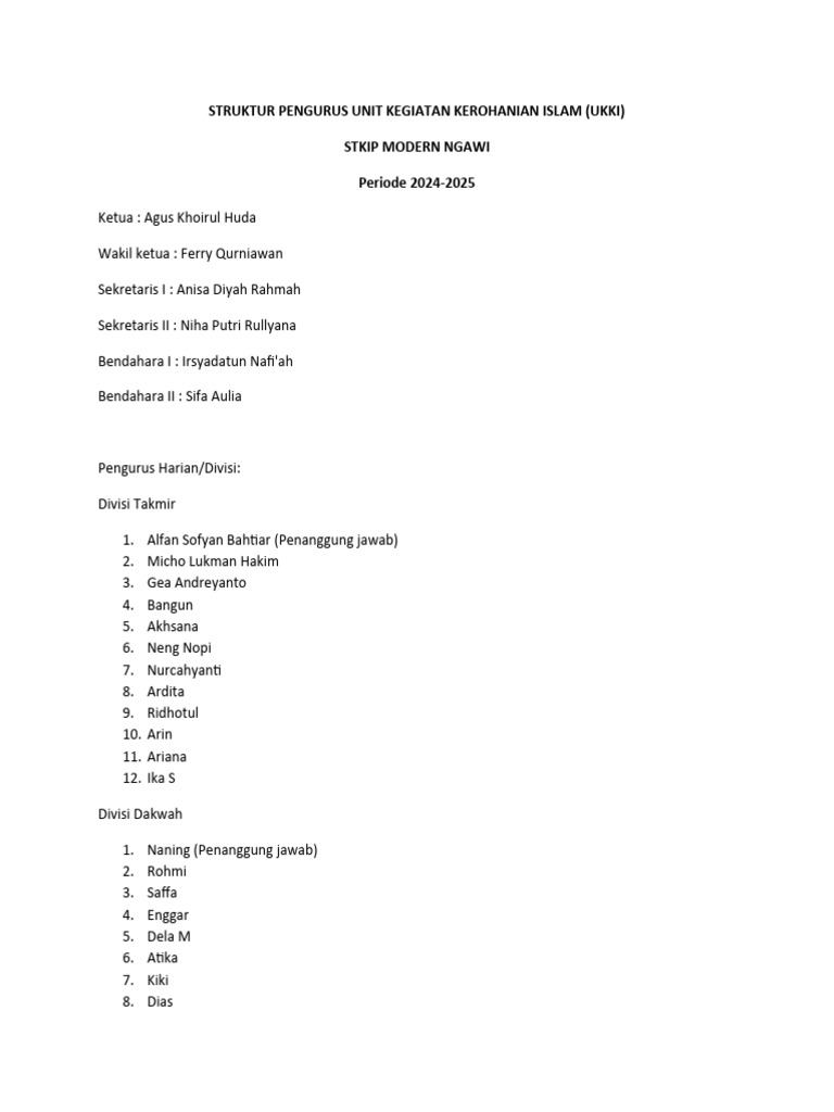 Struktur Pengurus UKKI | PDF