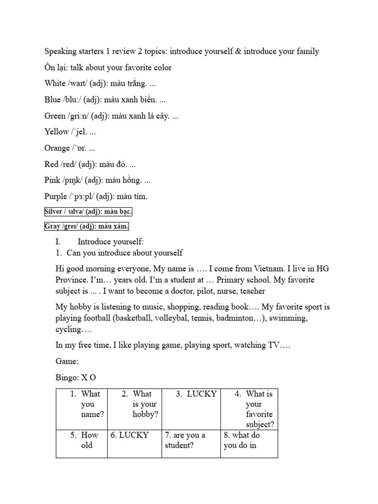 Speaking starters 1 review 2 topics | PDF