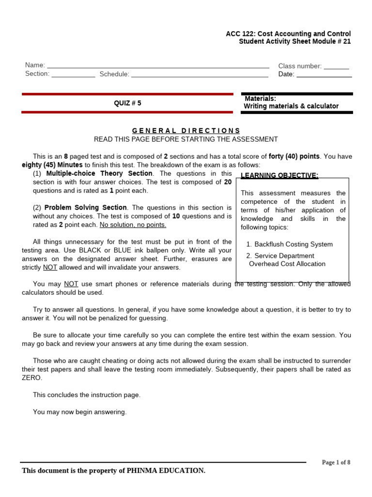 ACC 122 SAS DAY 21 QUIZ - Docx-2 | PDF | Inventory | Lean Manufacturing