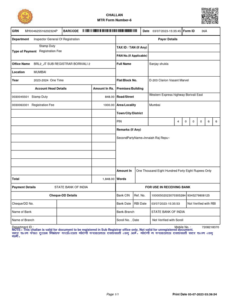 Challan Receipt | PDF | Payments | Business