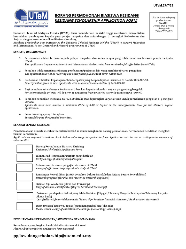 Borang Permohonan Biasiswa Kesidang | PDF