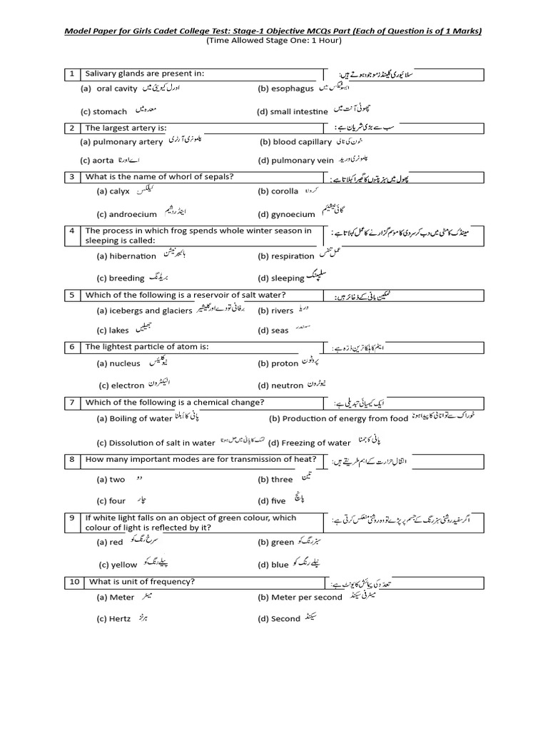STAGE-1-Objectives-Model Paper | PDF