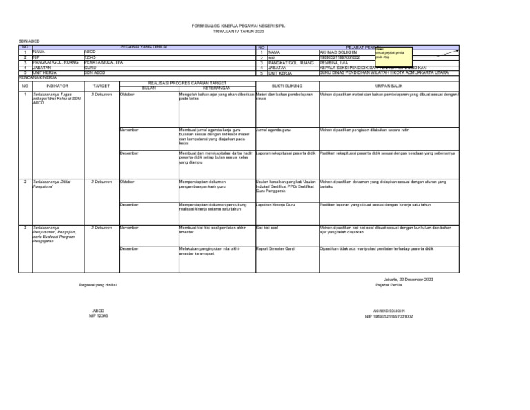 Form Dialog Kinerja PNS 2023 | PDF
