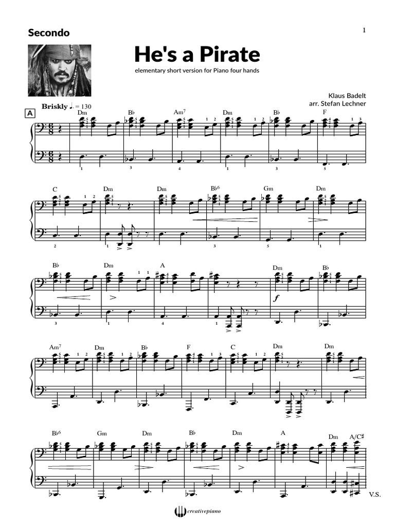 Hes A Pirate Grade 1b Short Version 4hands Secondo | PDF