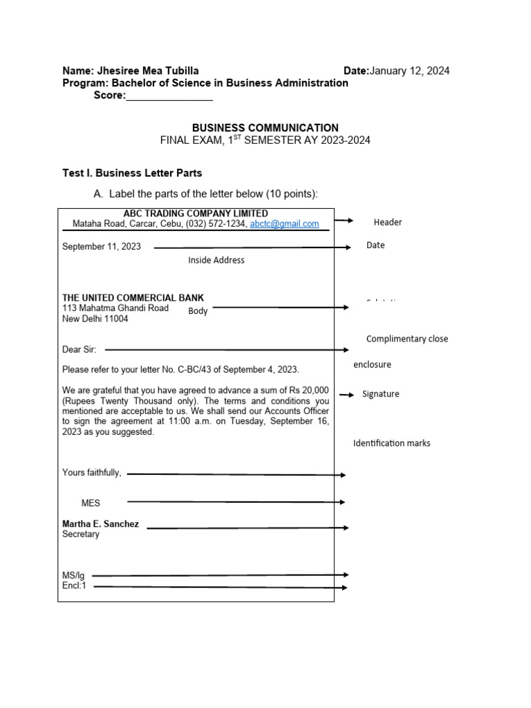 Business-Communication-Final-Exam-2023-2024 | PDF | Communication | Human Communication