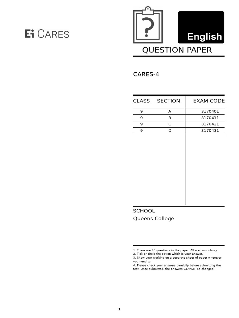 Question Paper: Cares-4 | PDF