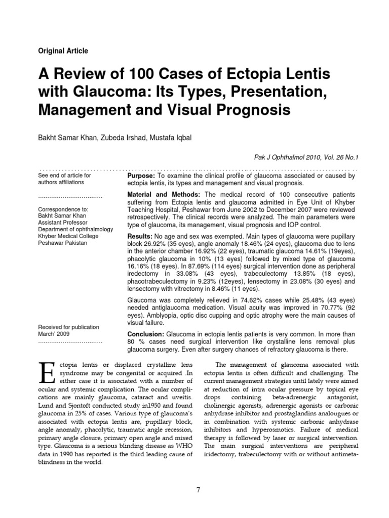A Review of 100 Cases of Ectopia Lentis With Glaucoma: Its Types ...