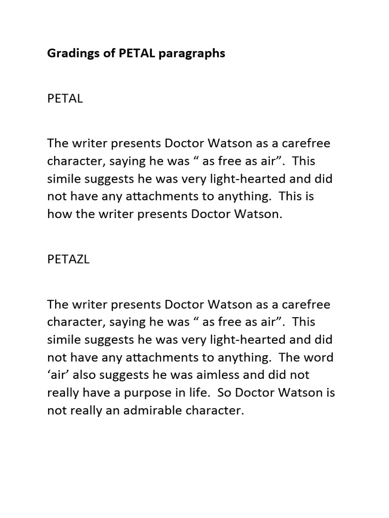 Gradings of PETAL Paragraphs | PDF