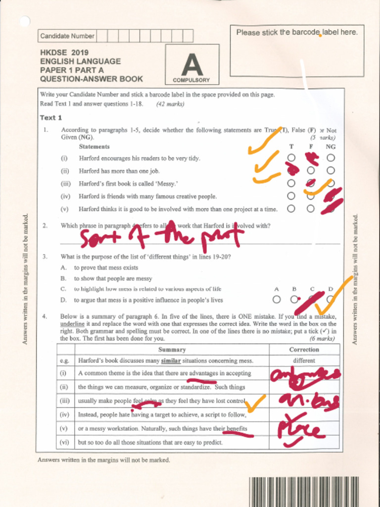 2019 DSE Eng Paper 1 A Quetions | PDF