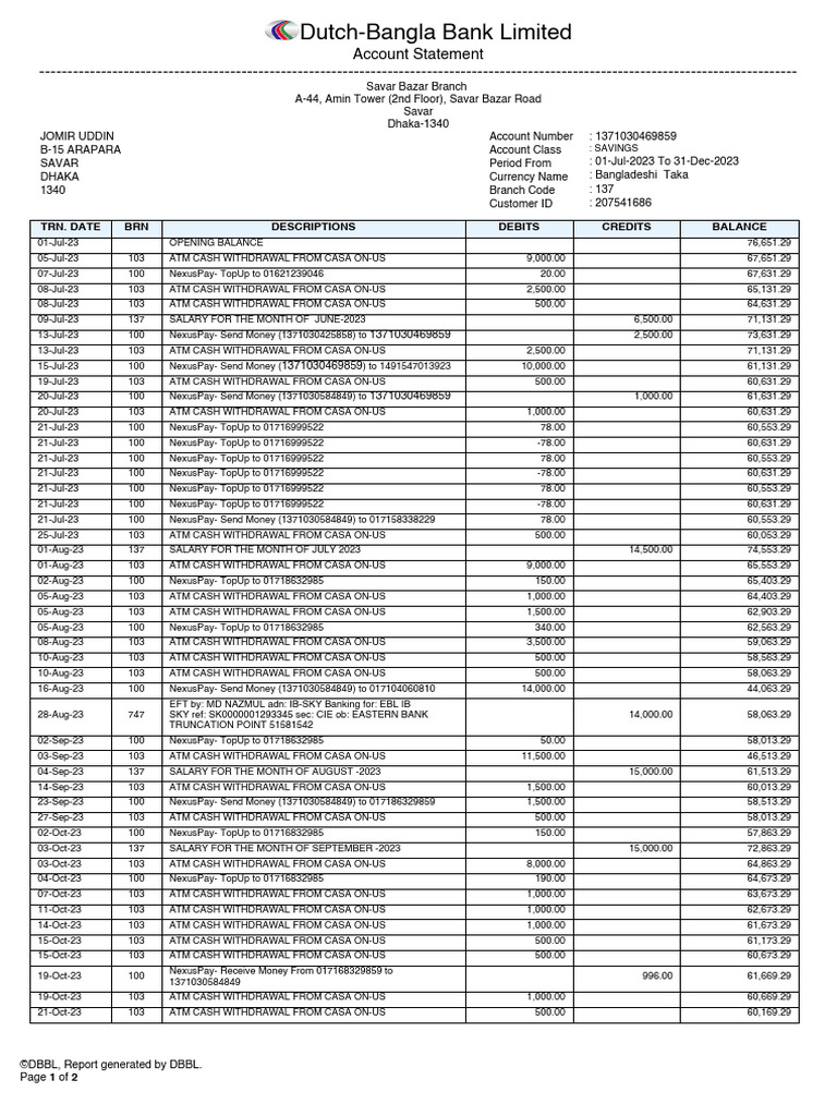 Editable Bank State Ment | PDF | Debit Card | Credit Card