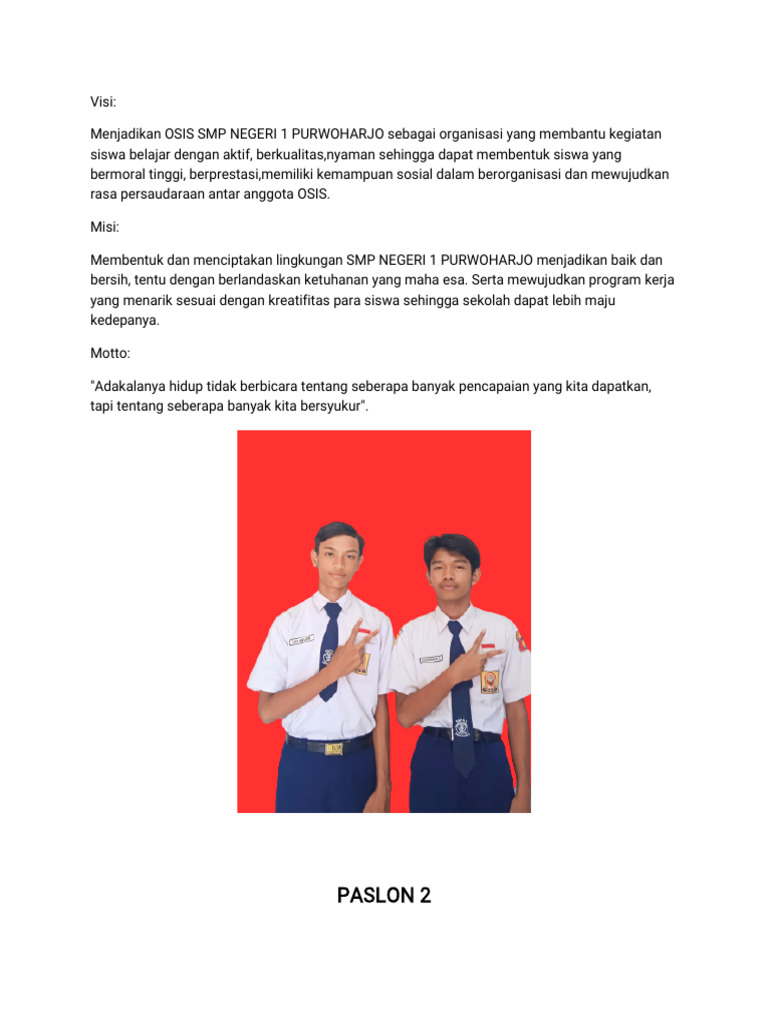 Visi Dan Misi Dari Paslon Nomor 2 | PDF