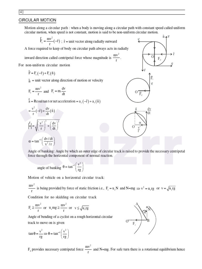 03 Circular Motion Formula Sheets Quizrr | PDF | Classical Mechanics ...
