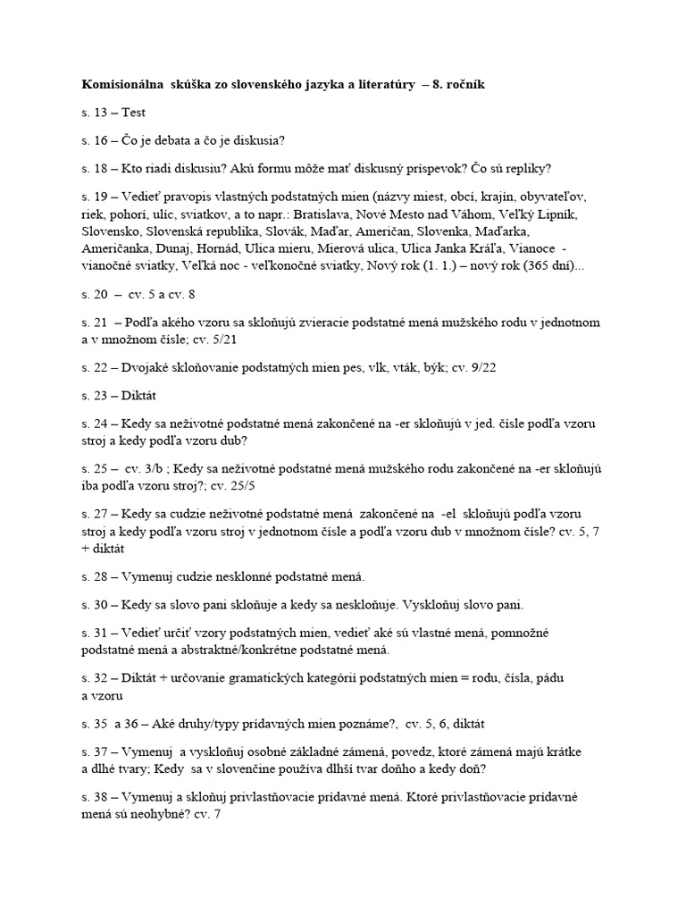 Otazky Na Komisionalnu Skusku Podla Ucebnic | PDF