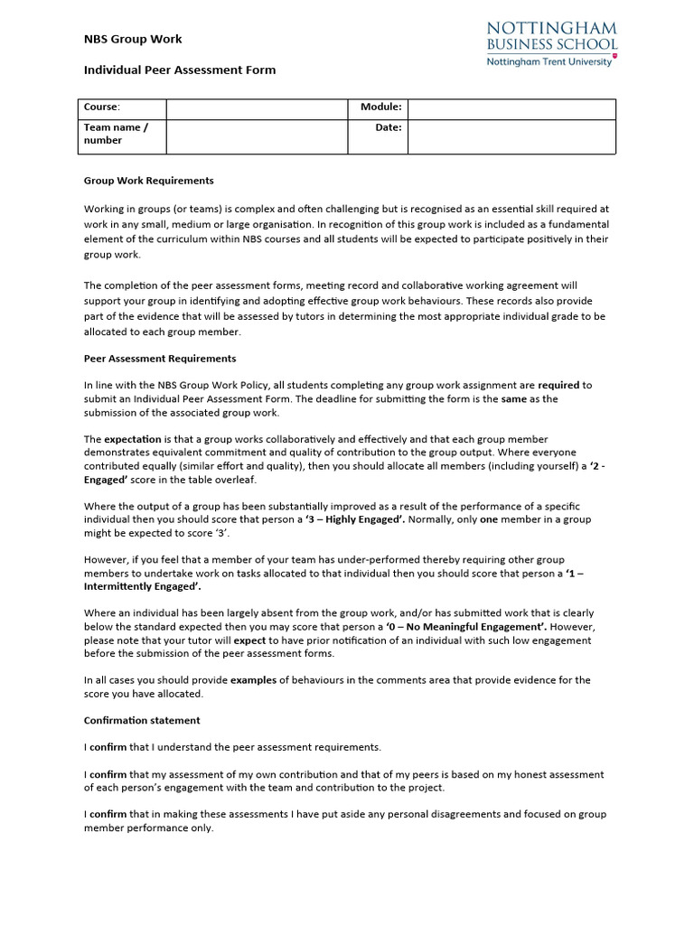 NBS Peer Assessment Guidelines | PDF | Cognition | Learning