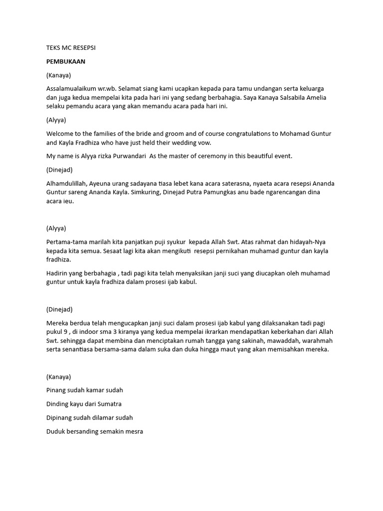 Teks MC Resepsi Finalll | PDF