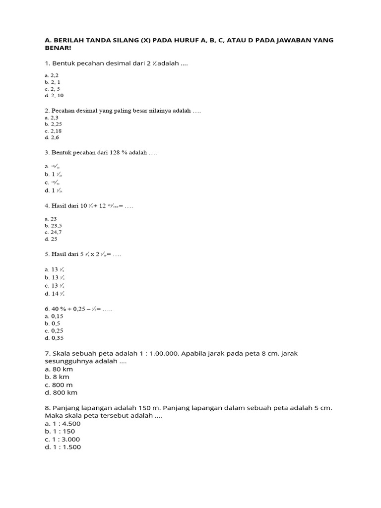 Soal Latihan Matematika Kelas V Dirumah | PDF