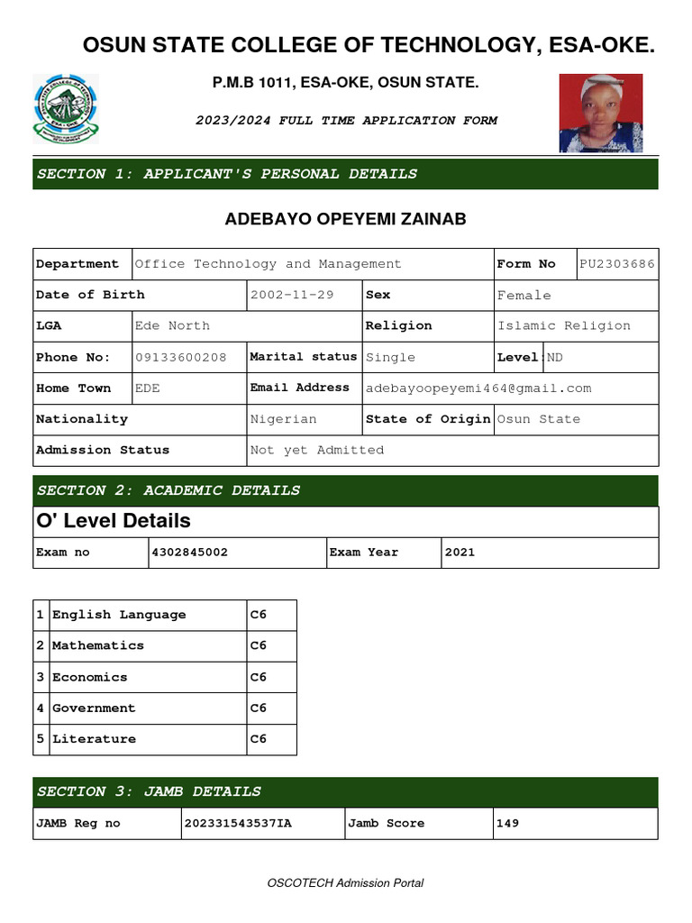 Oscotech Application Portal | PDF