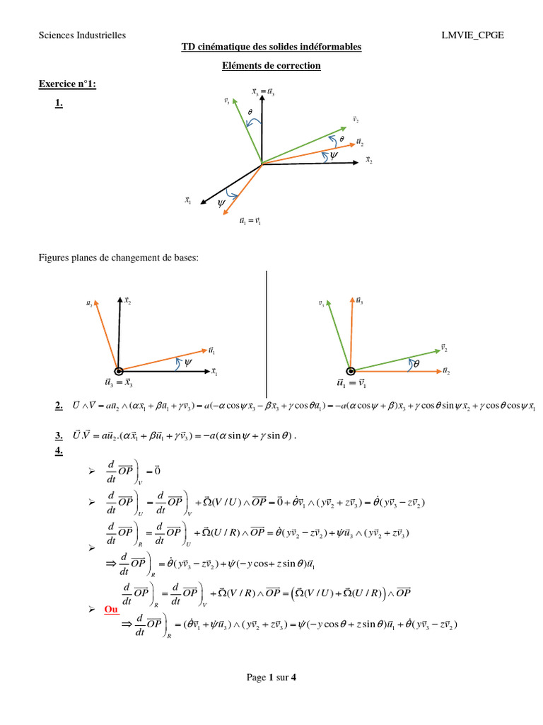 TD Cinématique Des Solides Indéformables - Corrigé | PDF