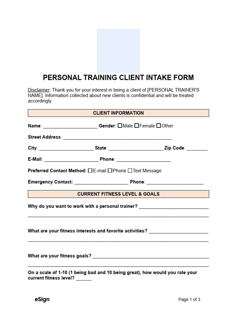 Personal Training Client Intake Form | PDF