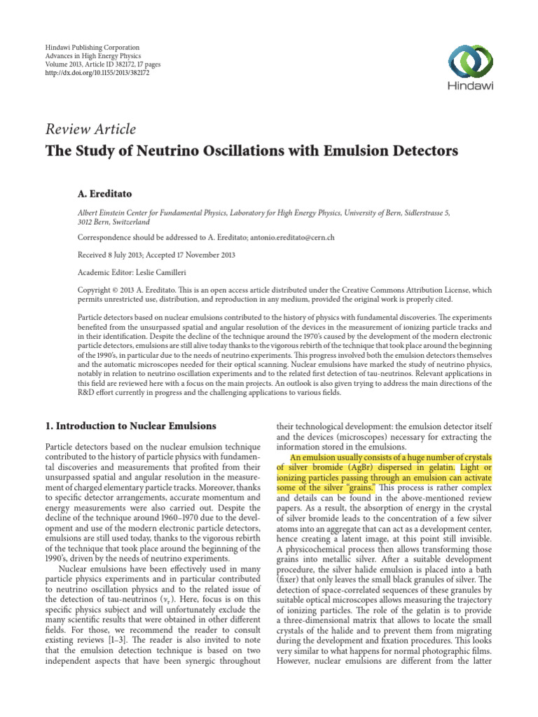 Emulsion Detectors (Eridato) | PDF | Neutrino | Quantum Field Theory