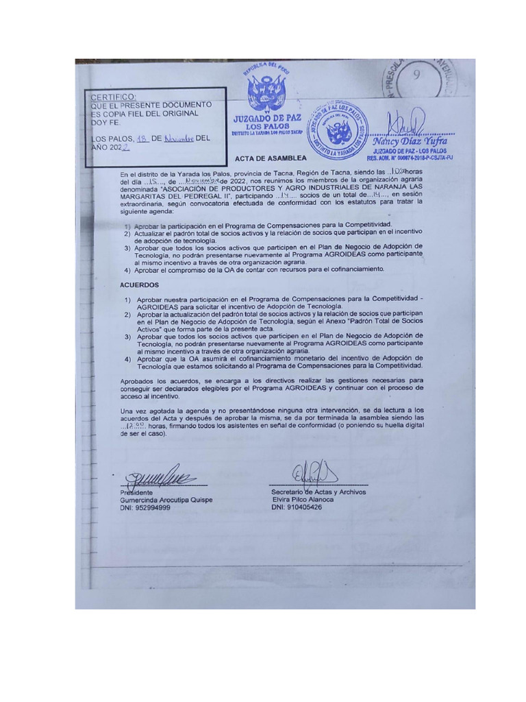 Acta de Asamblea | PDF