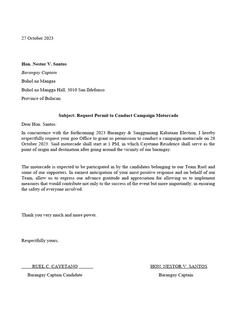 Request for Campaign Motorcade Permit | PDF