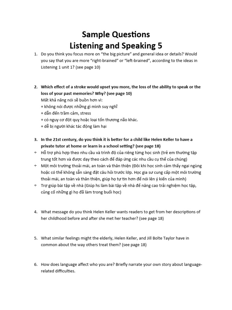 Sample Questions For Speaking Test | PDF