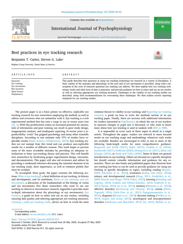 Carter - 2020 Best Practices in Eye Tracking Research | PDF | Eye ...
