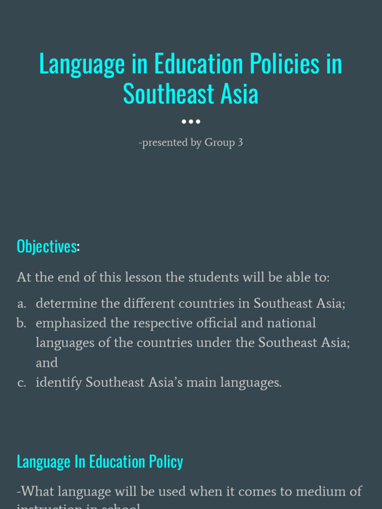 Language in Education Policies in Southeast Asia | PDF | Southeast Asia ...