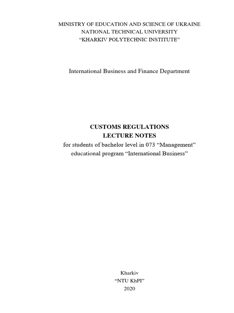 Customs Regulations Lecture Notes | PDF