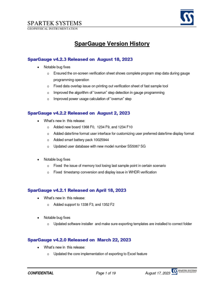 SparGauge Version History | PDF | Microsoft Excel | Databases