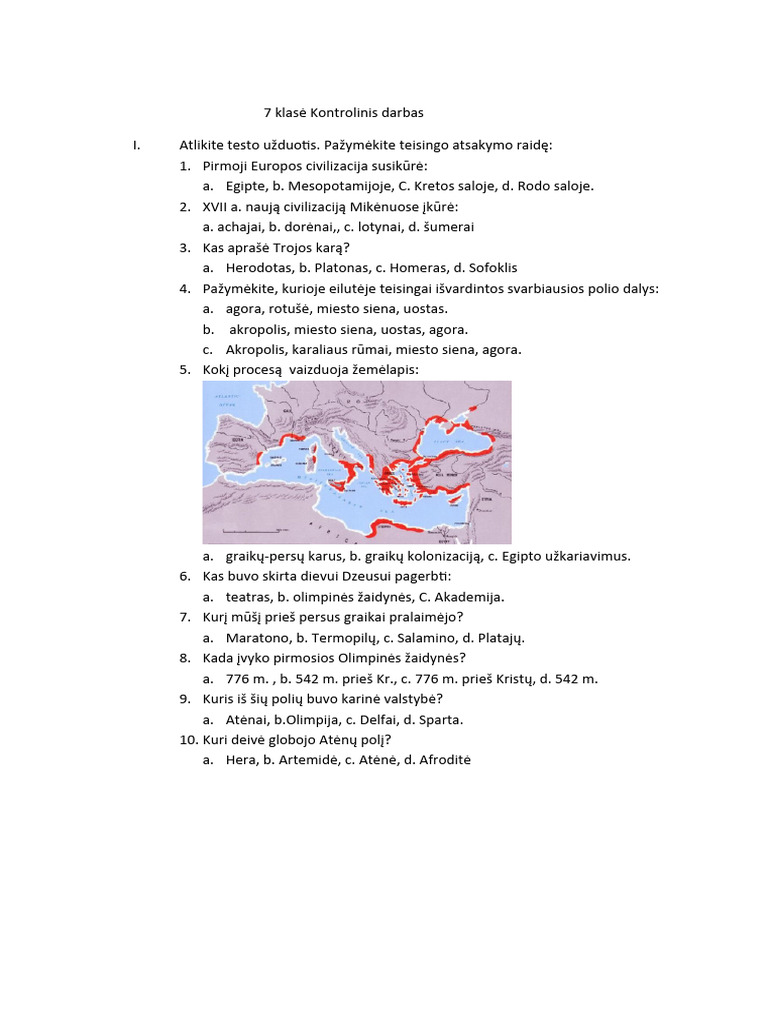 Kontrolinis Darbas Senovės Graikija | PDF