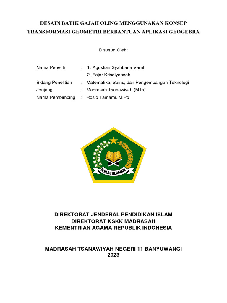 Proposal MYRES - MTSN 11 Banyuwangi MTK Batik | PDF