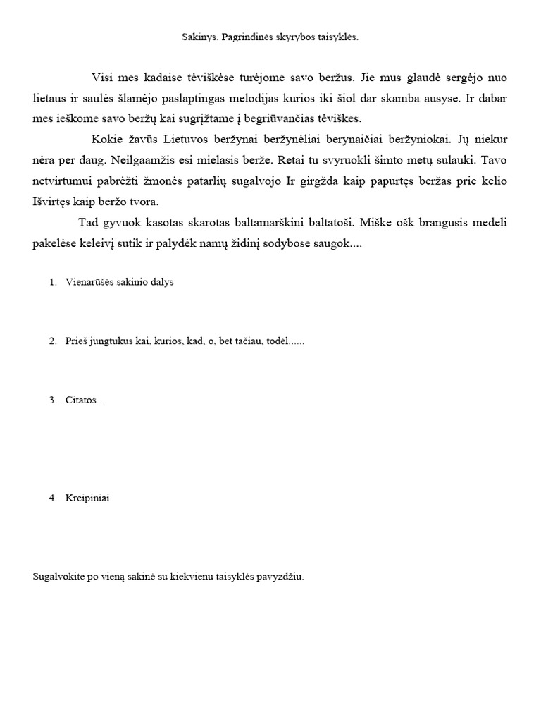 7 Kl. Sakinių Rūšys. Pagrindinės Skyrybos Taisyklės | PDF