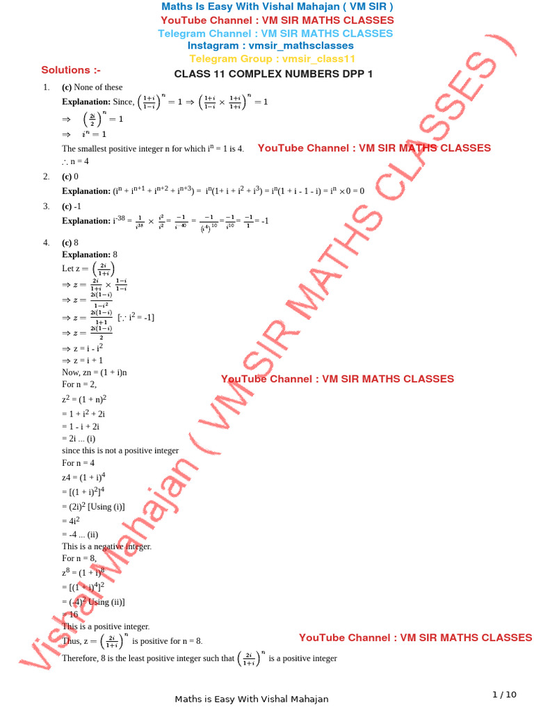 Complex Numbers Solutions by VM Sir | PDF | Algebra | Mathematical Notation
