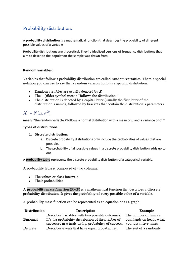 Probability distribution | PDF | Probability Distribution | Normal Distribution