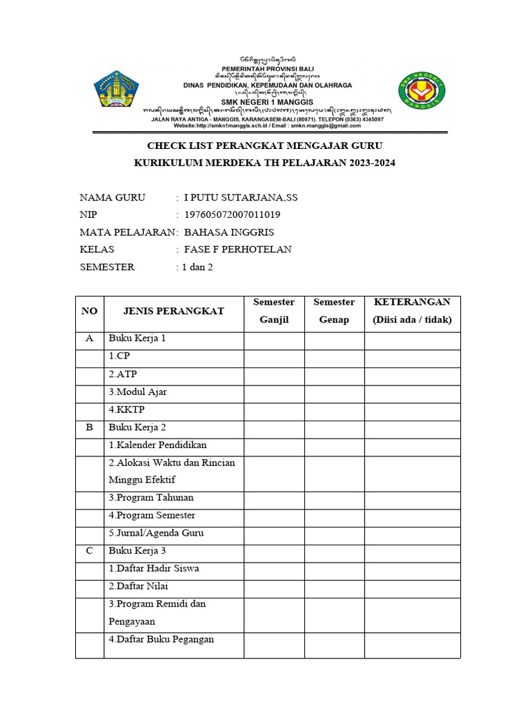 Check List Perangkat Mengajar Guru Kur Merdeka | PDF