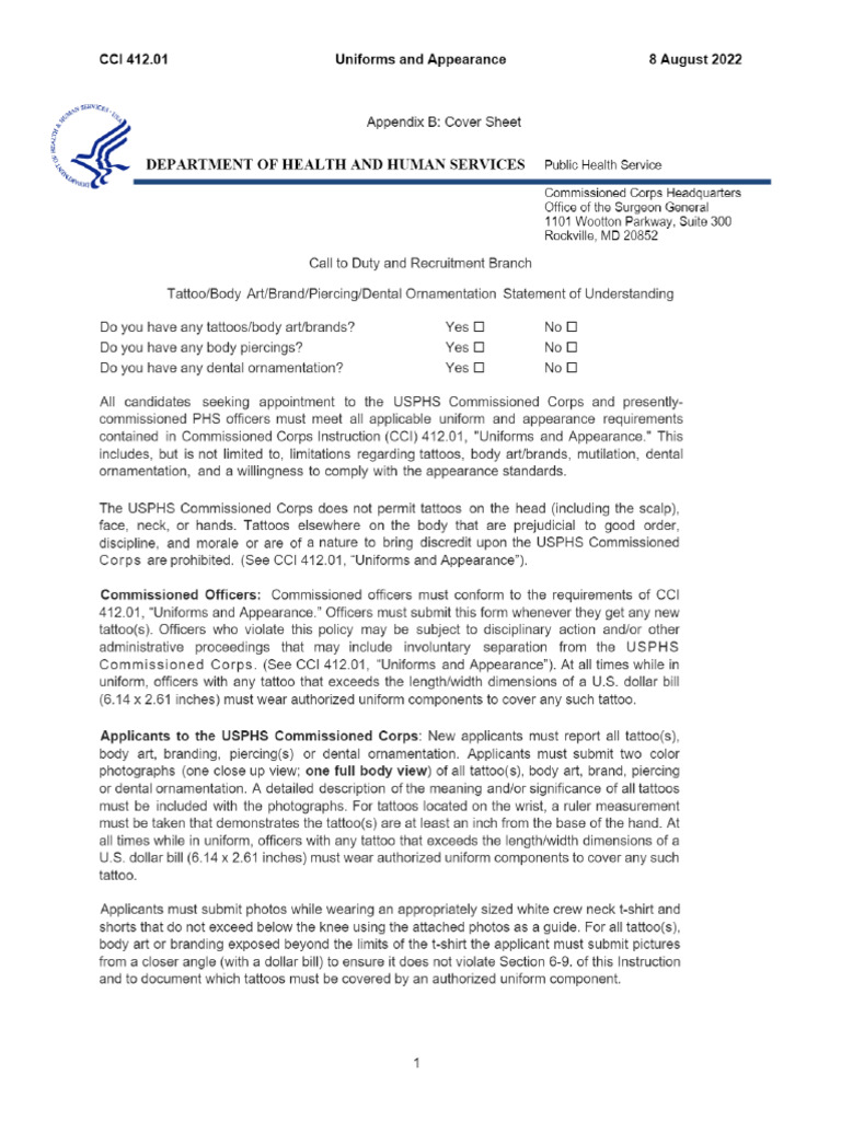 USPHS Appendix B Cover Sheet | PDF