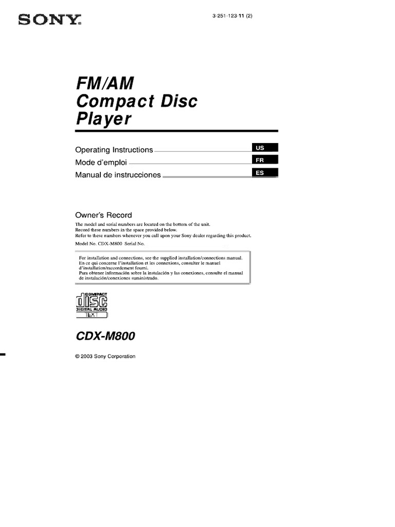 Sony CDX-M800 _ Operating Instructions | PDF